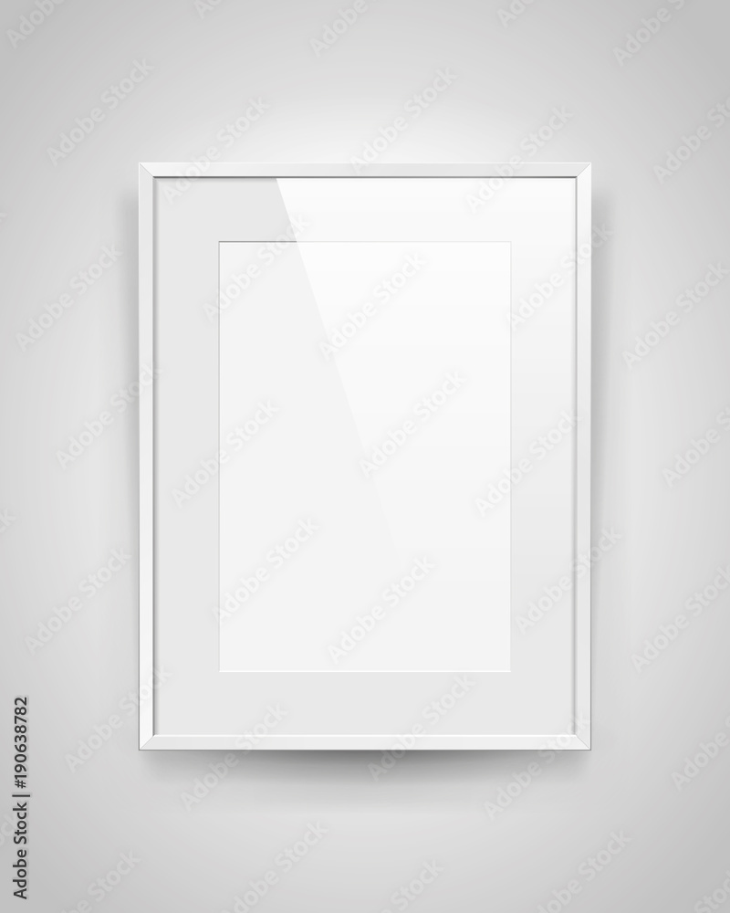 Realistic empty rectangular white frame with passepartout on gray ...