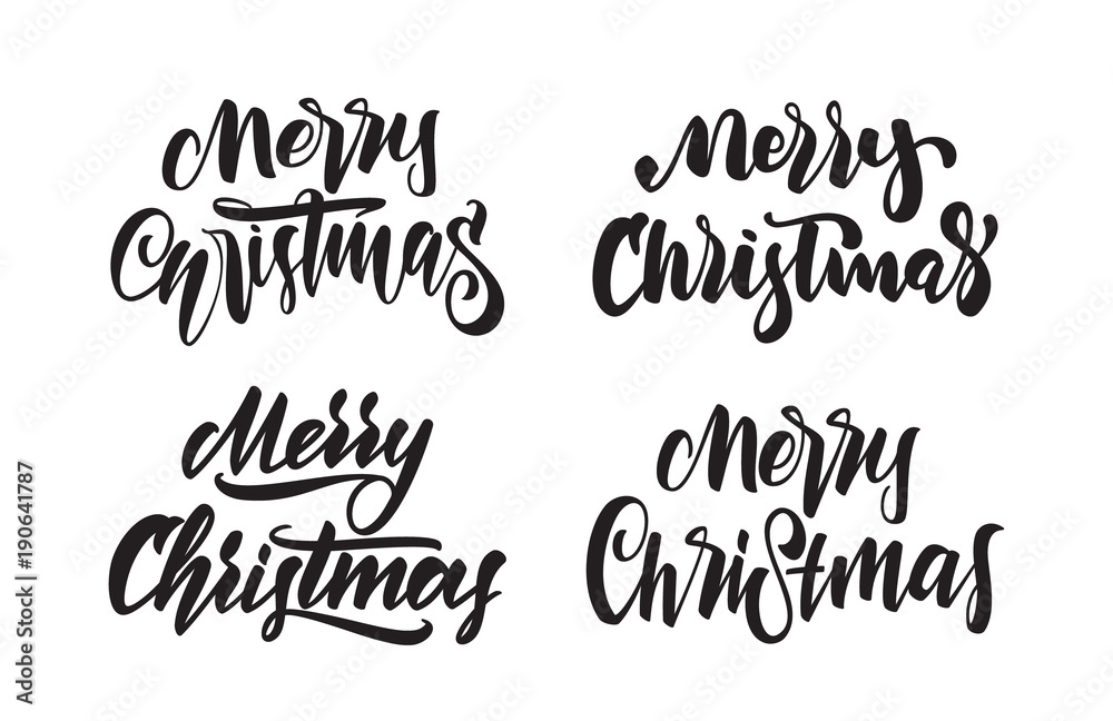 Set of Handwritten calligraphic type lettering of Merry Christmas ...