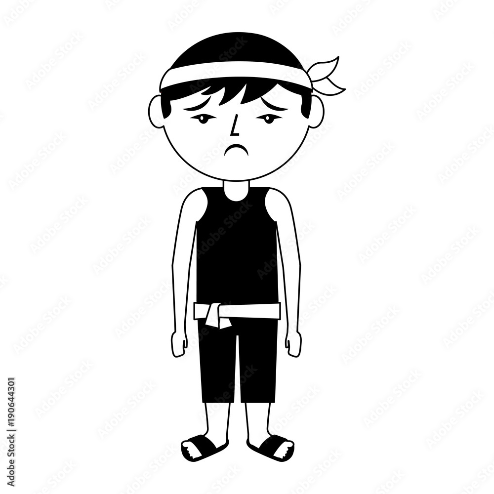 sad cartoon chinese man standing vector illustration black and white ...