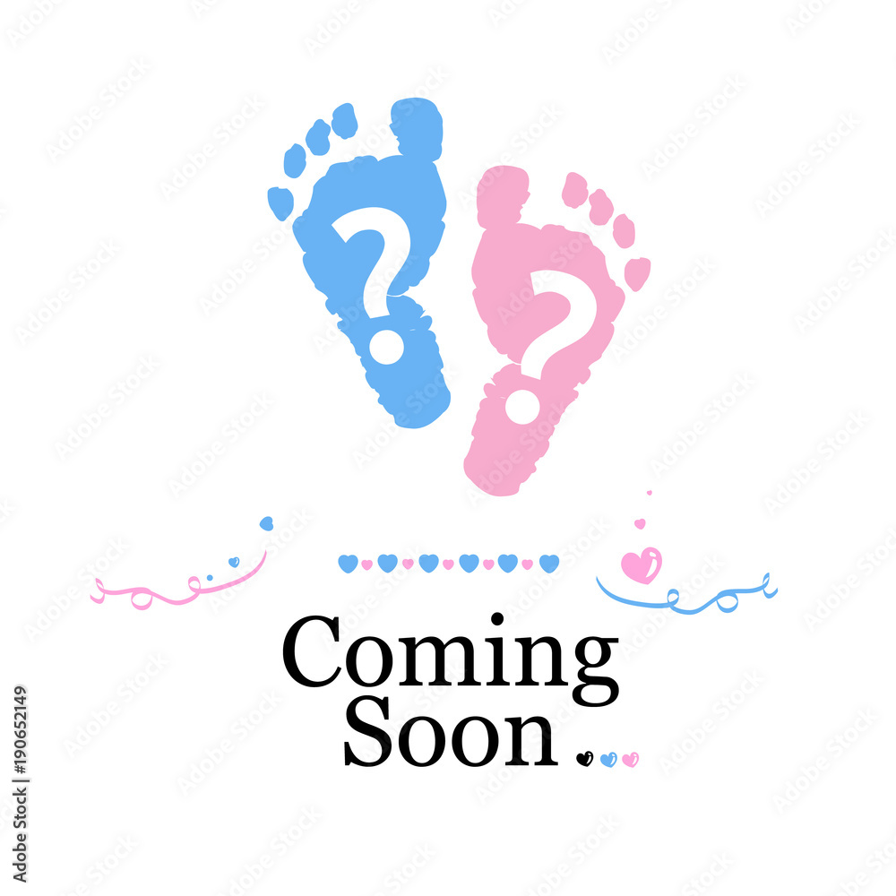 Coming soon baby. Baby gender reveal symbol. Girl, boy, twin baby ...