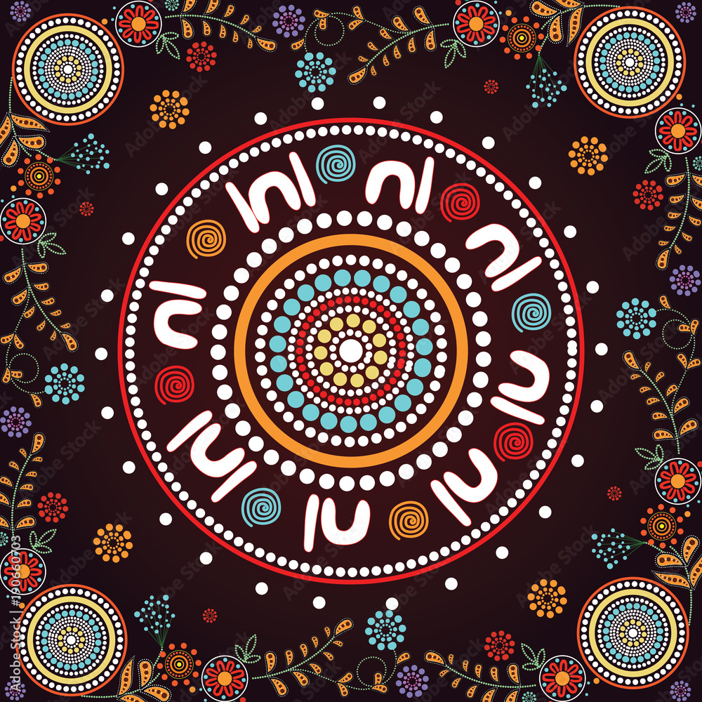 Meeting place, aboriginal art vector painting. Illustration based on ...