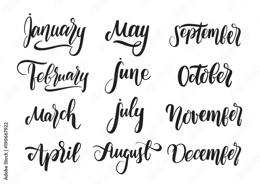 Vector handwritten type lettering of all months of the year for ...