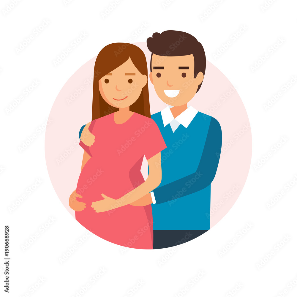 Happy expecting couple - vector illustration of a couple expecting a ...