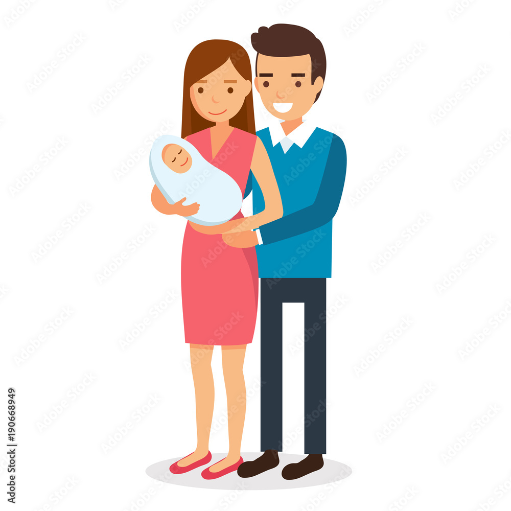 Happy Parents Family With A New Born Baby Vector Illustration In happy-parents-family-with-a-new-born-baby-vector-illustration-in