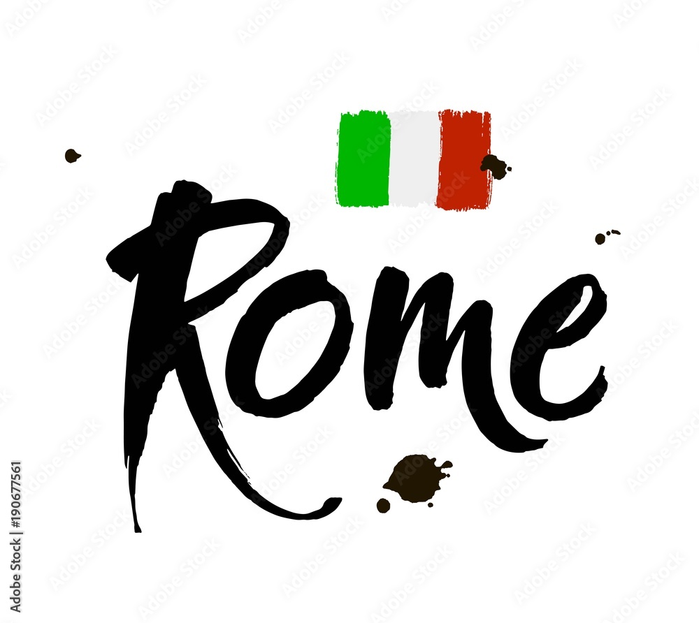 Rome, Italy. City typography lettering design. Hand drawn brush ...