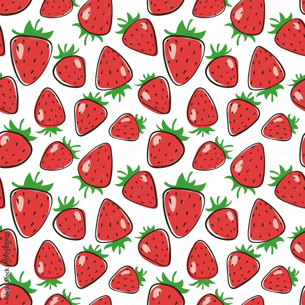 Simple cartoon strawberry seamless vector pattern with a transparent ...