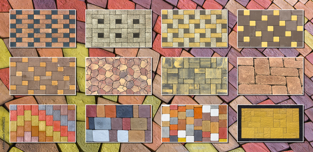 Collage sample of concrete paving slab for laying tracks Stock Photo ...