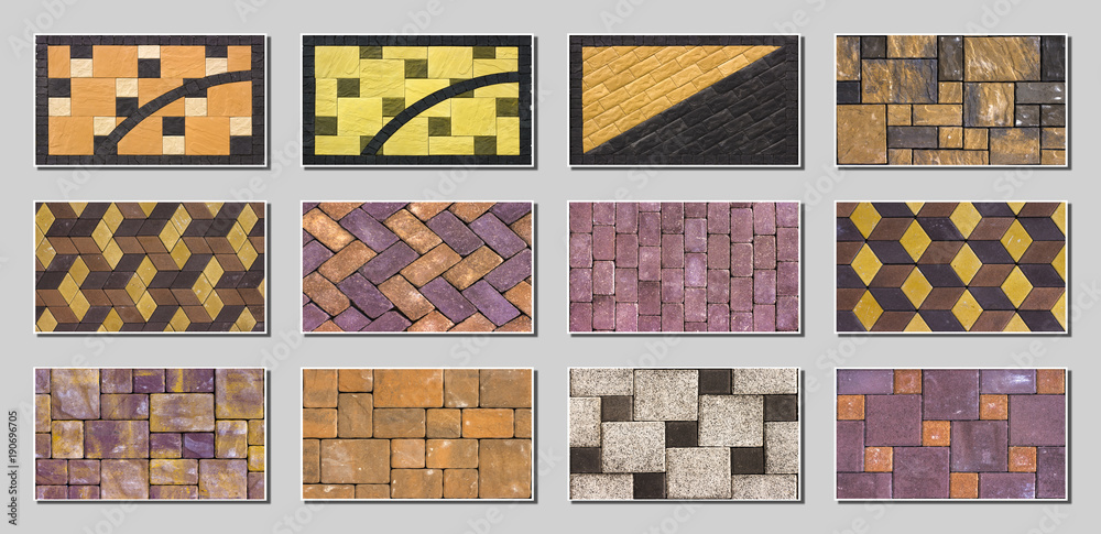 Collage sample of concrete paving slab for laying tracks Stock Photo ...