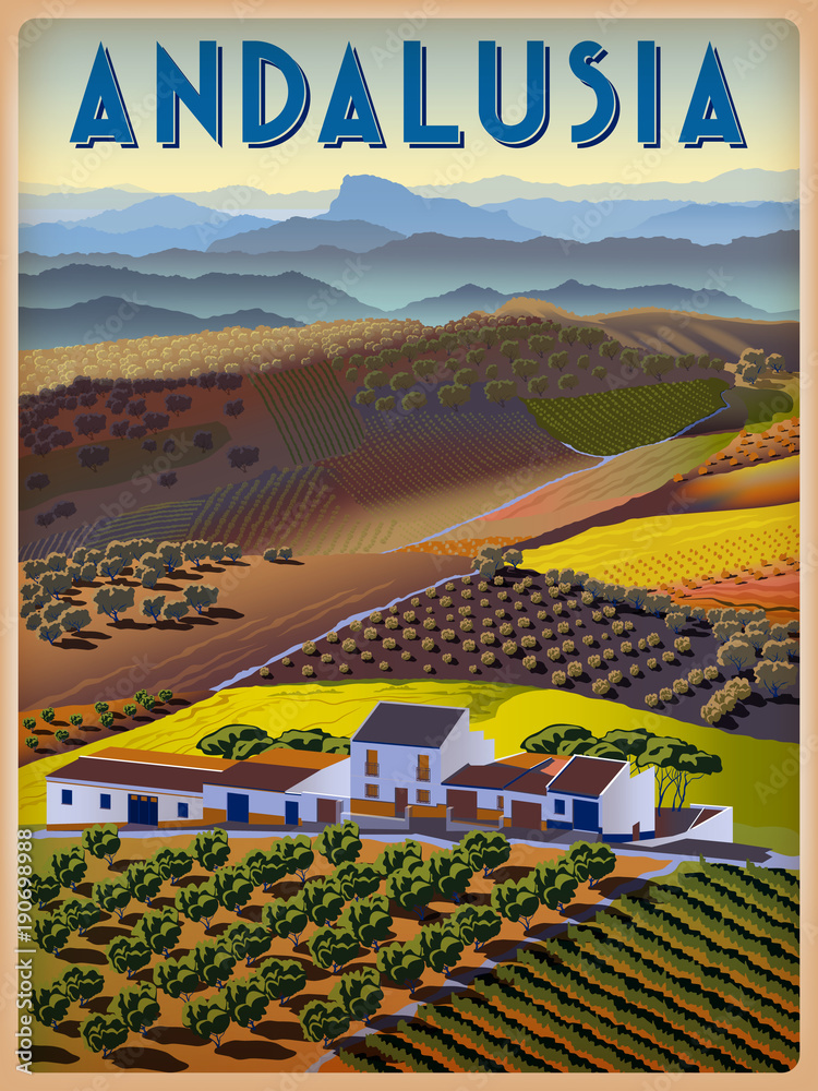 Summer day in Andalusia, Spain. Handmade drawing vector illustration ...