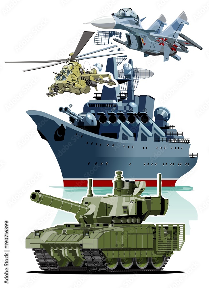 Set of cartoon military equipment Stock Vector | Adobe Stock