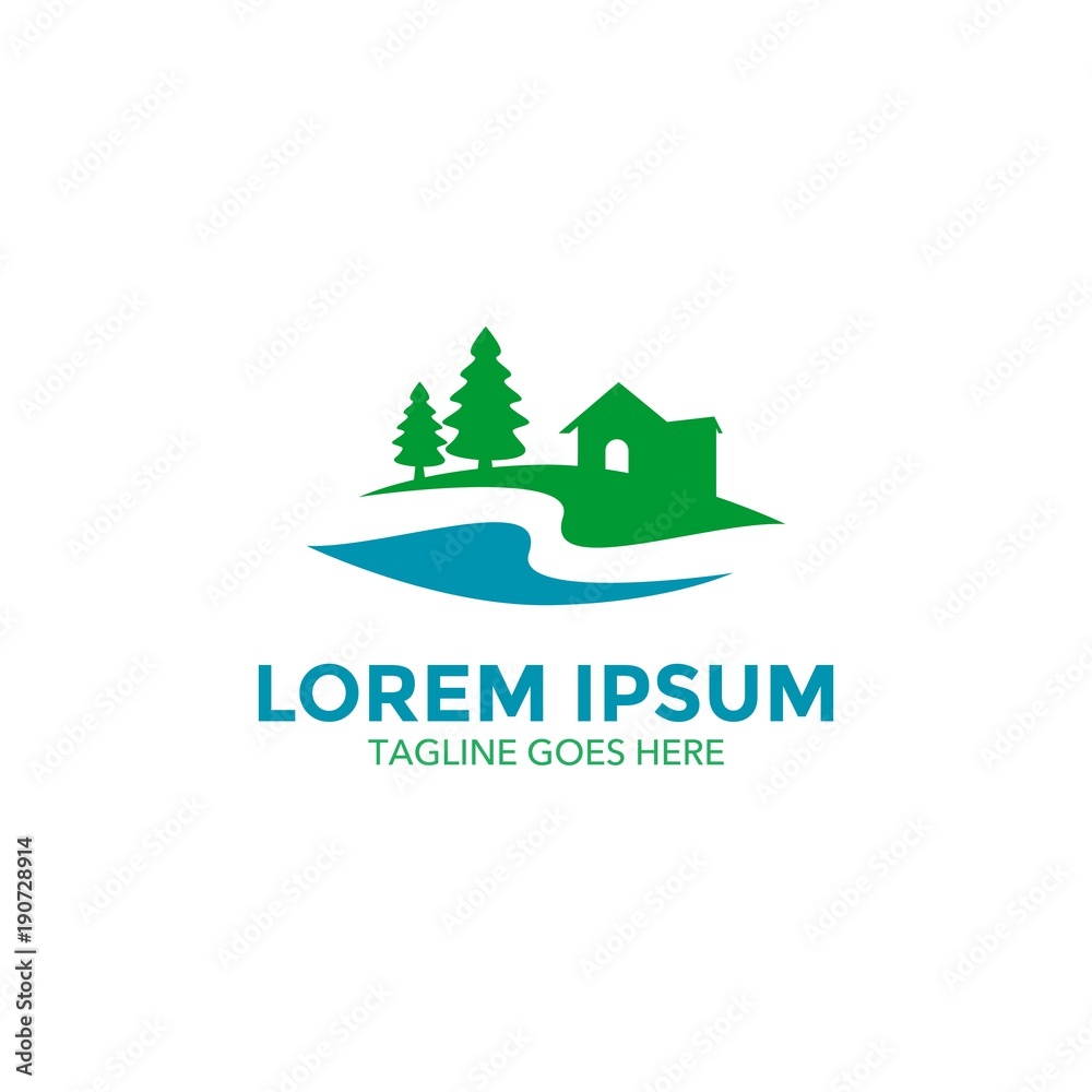 Unique resort Logo. Home illustrations with beautiful scenic backdrops ...