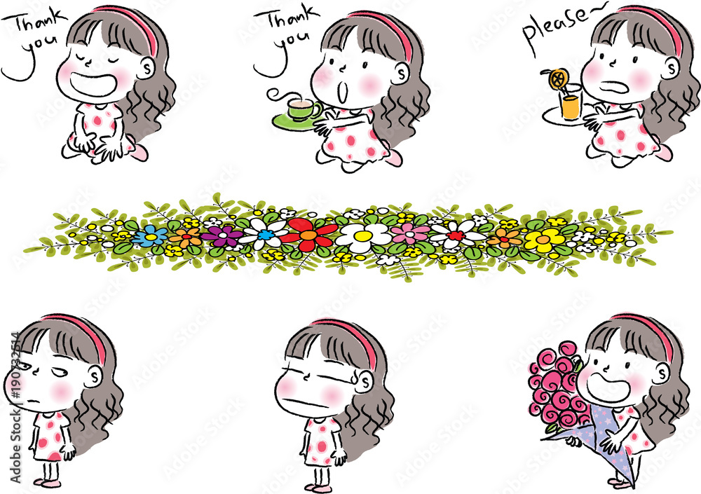 little girl cartoon set Stock Illustration | Adobe Stock