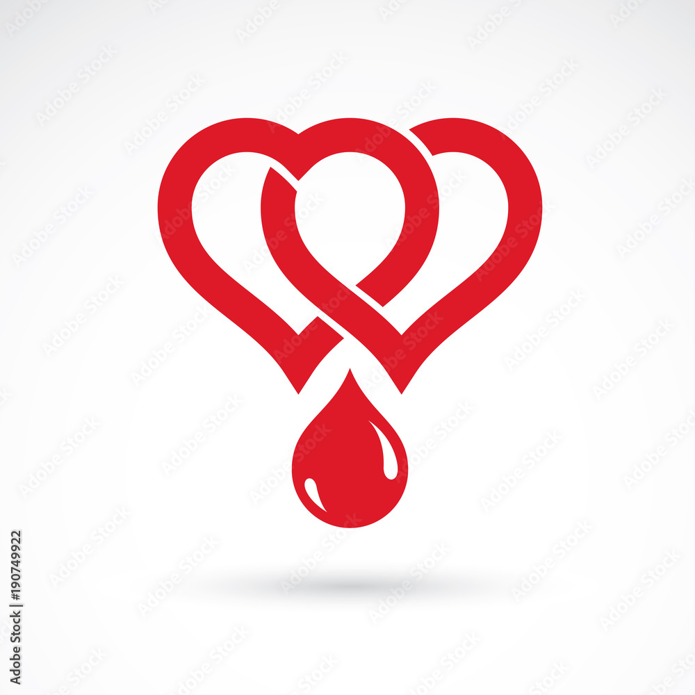 Vector illustration of heart shape and drops of blood. Cardiovascular ...