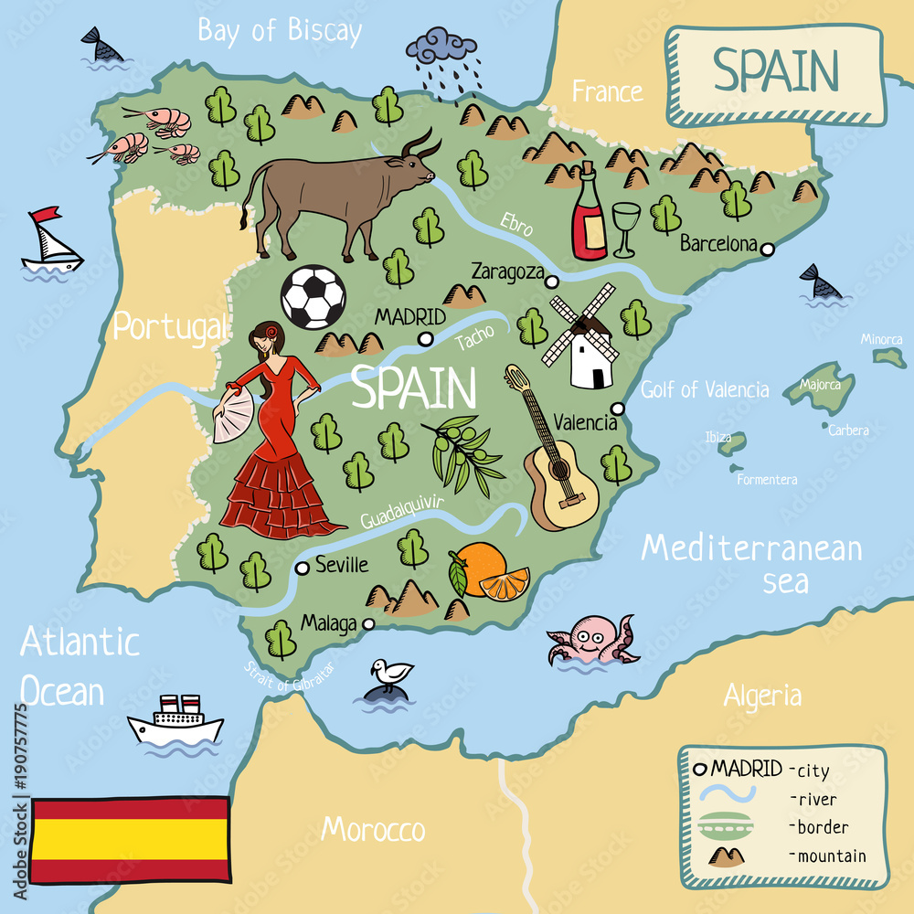 Cartoon map of Spain Stock Vector | Adobe Stock
