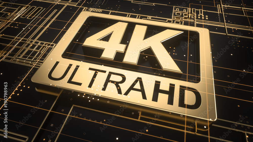 4K ultra hd symbol on abstract electronic circuit board. Television ...
