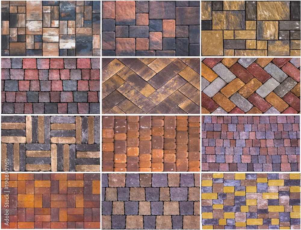 Collage sample of concrete paving slab for laying tracks Stock Photo ...