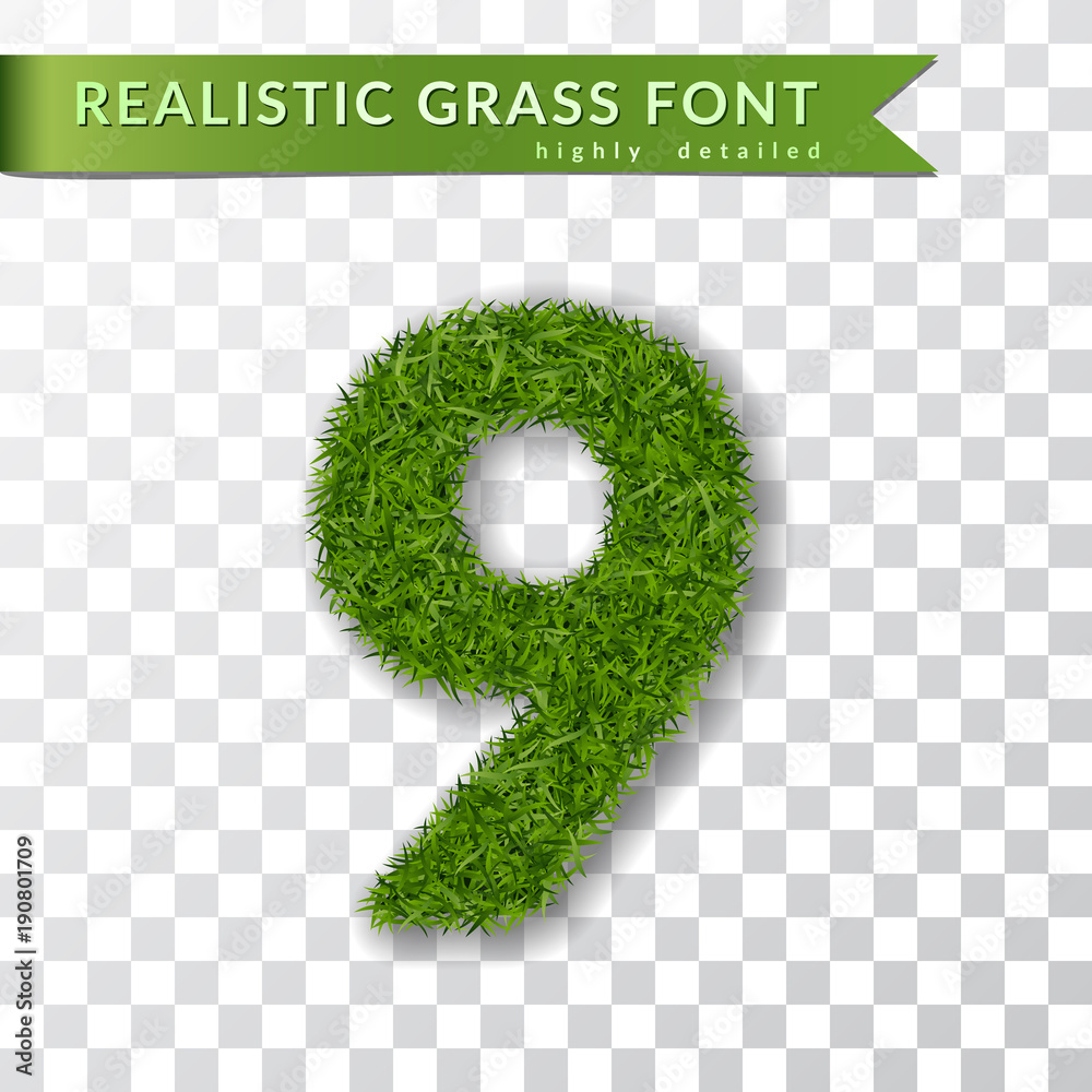 Grass number nine. Green number 9, isolated on white transparent ...