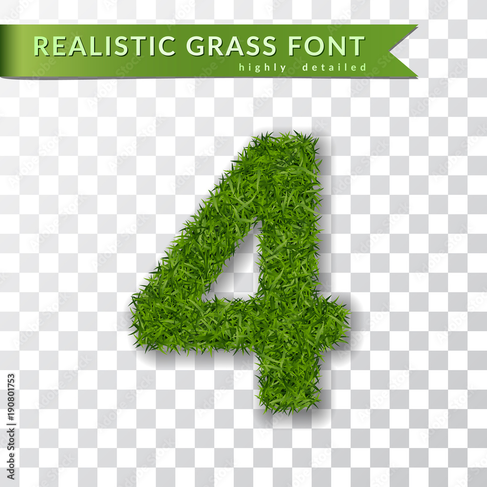 Grass number four. Green number four, isolated on white transparent ...