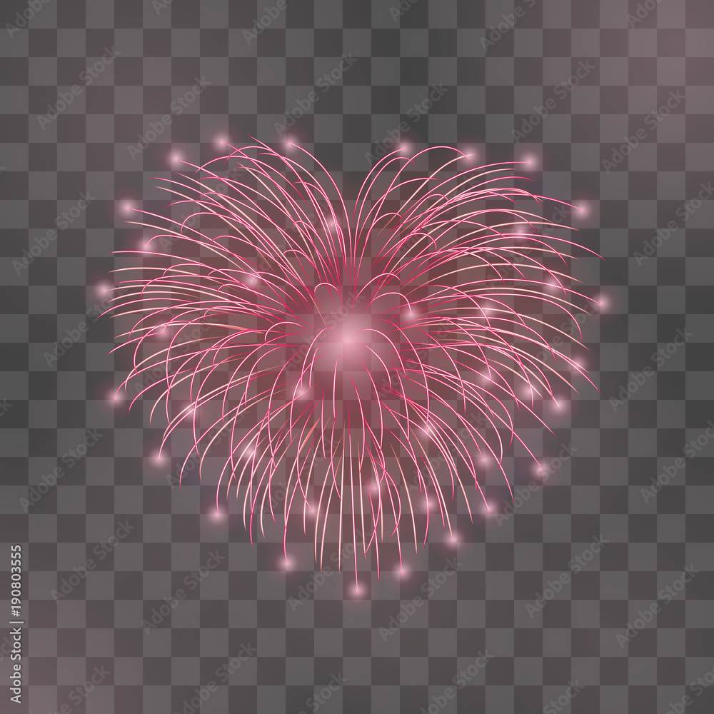 Beautiful heart-firework. Red romantic firework, isolated transparent ...