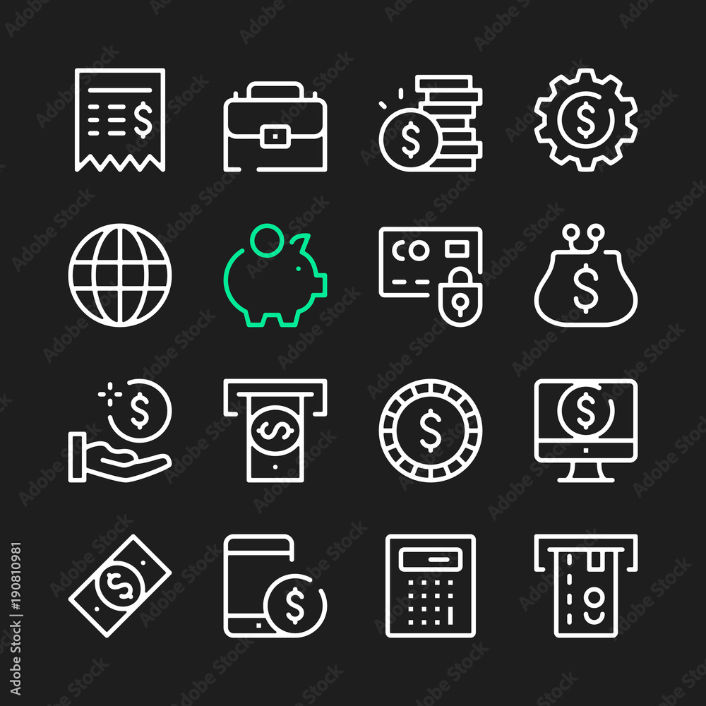 Financial line icons. Modern graphic elements, simple outline thin line ...