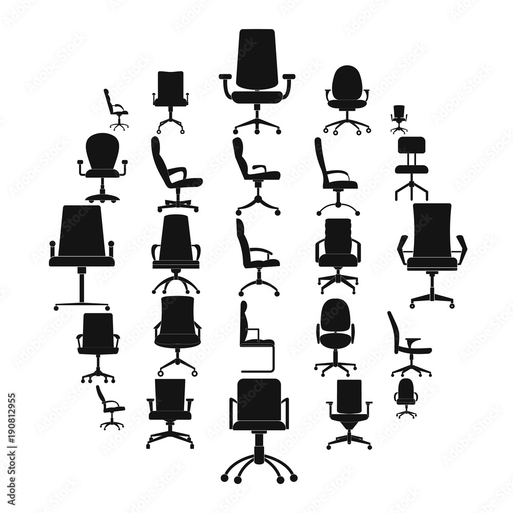 Office chair icons set. Simple illustration of 25 office chair vector ...