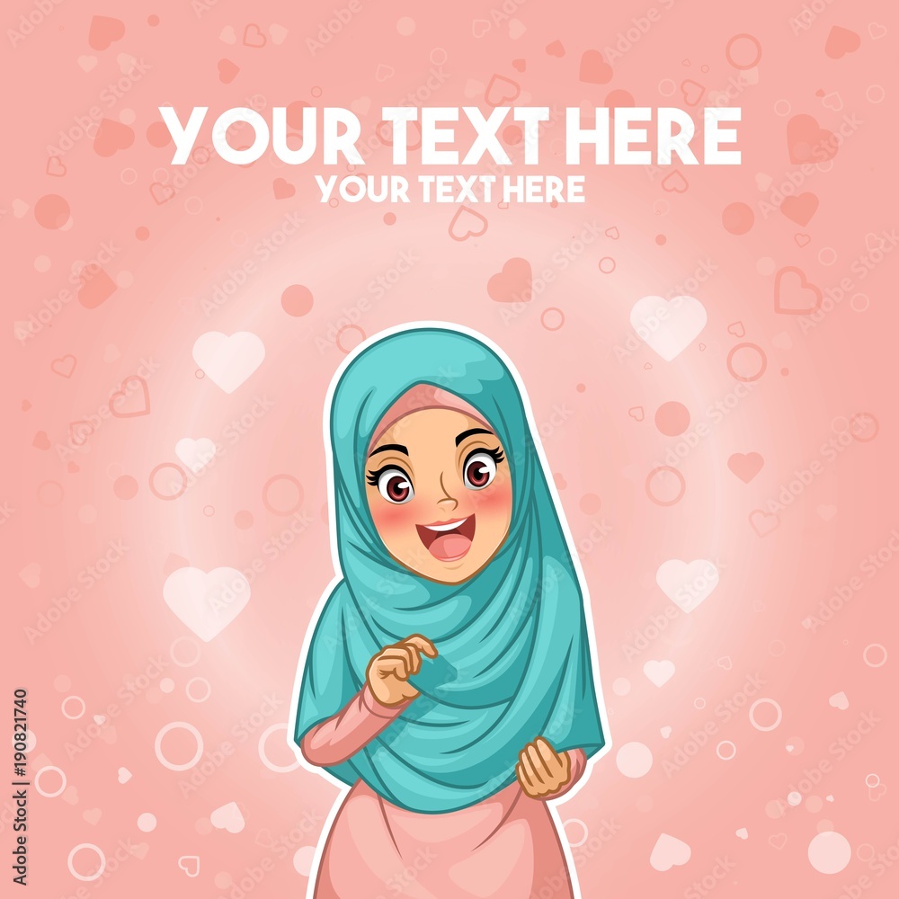 Muslim woman proud and happy with her hijab by holding her headscarf ...