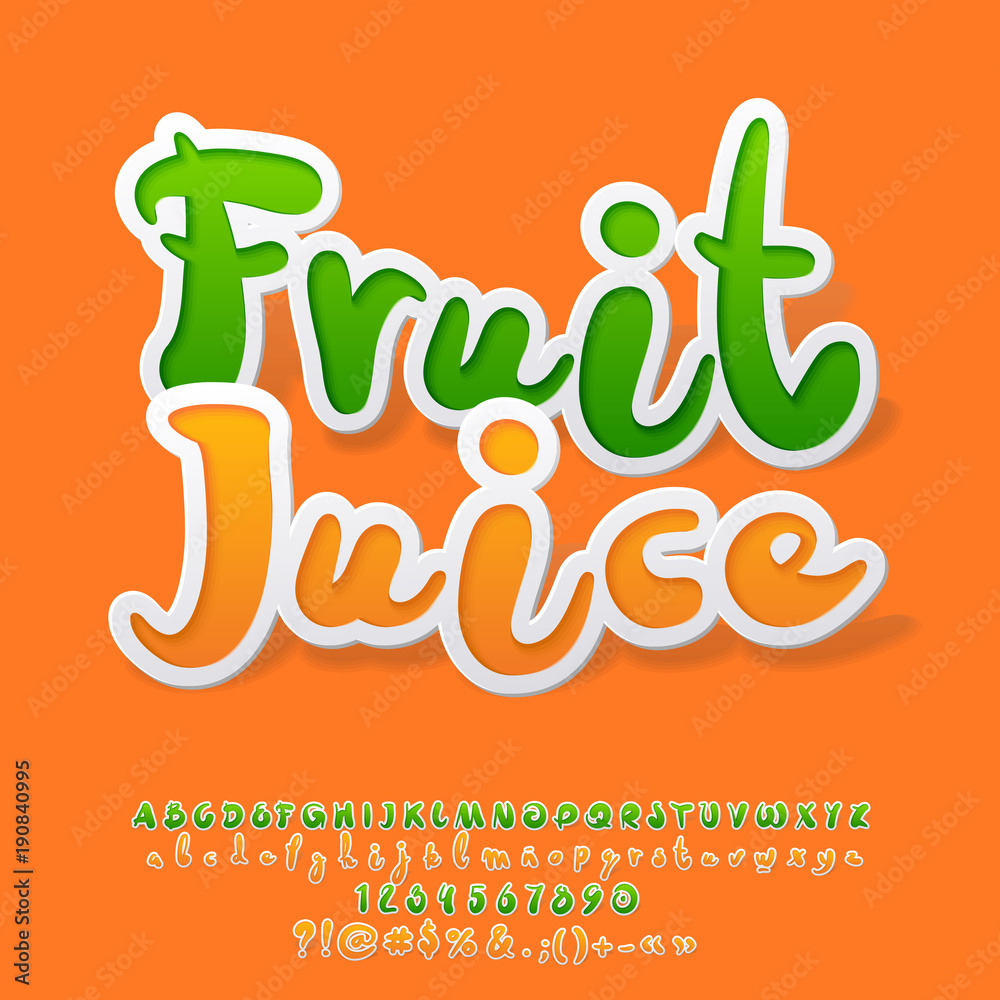 Vector Colorful Sticker style Alphabet with Fruit Juice Logotype. Set ...