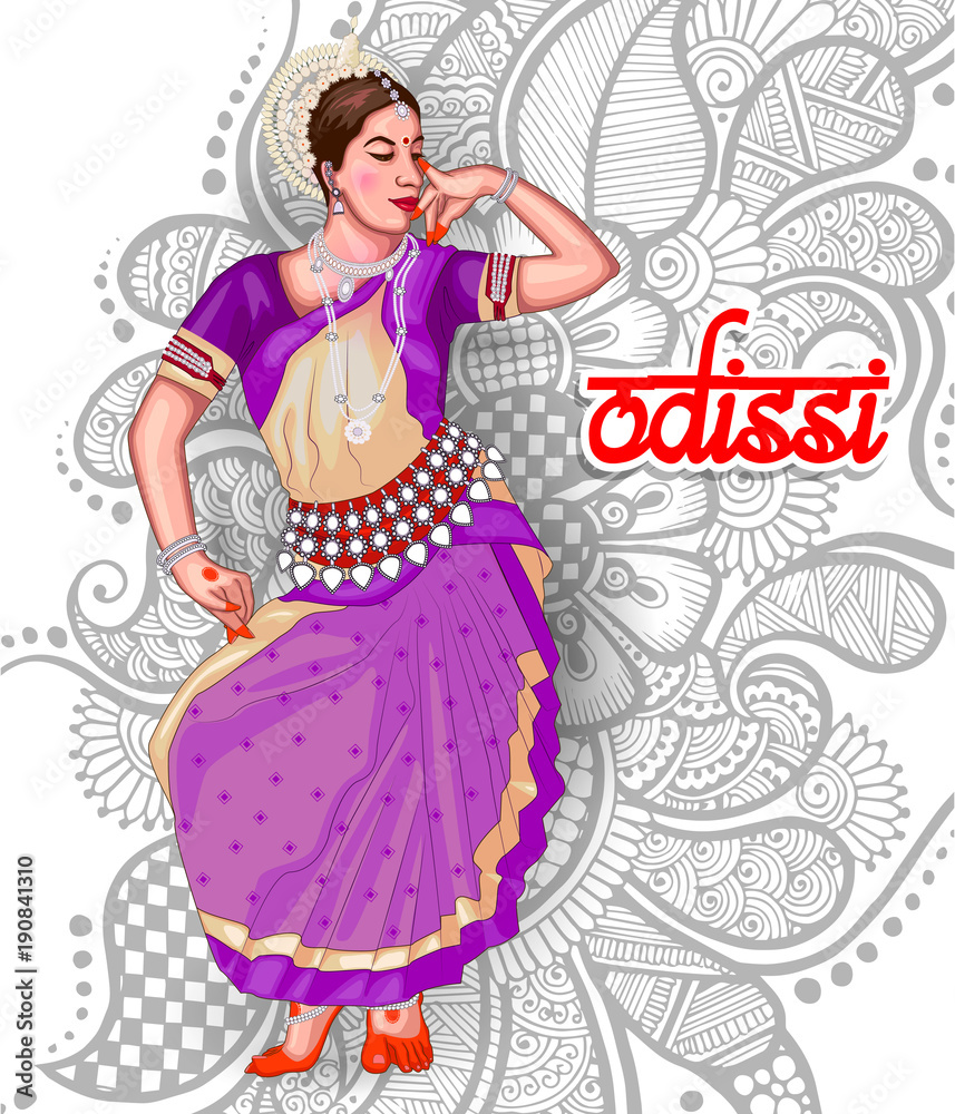 illustration of Indian odissi dance form Stock Vector | Adobe Stock
