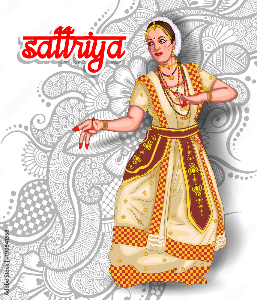 illustration of Indian sattriya dance form Stock Vector | Adobe Stock