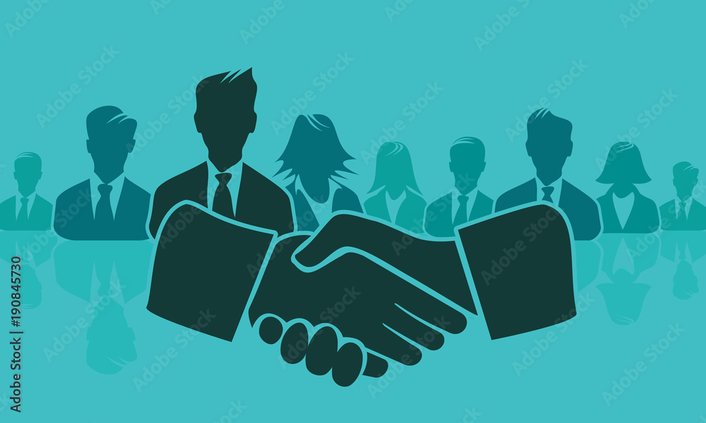 Shake hands concept illustration with handshake and avatar silhouettes ...
