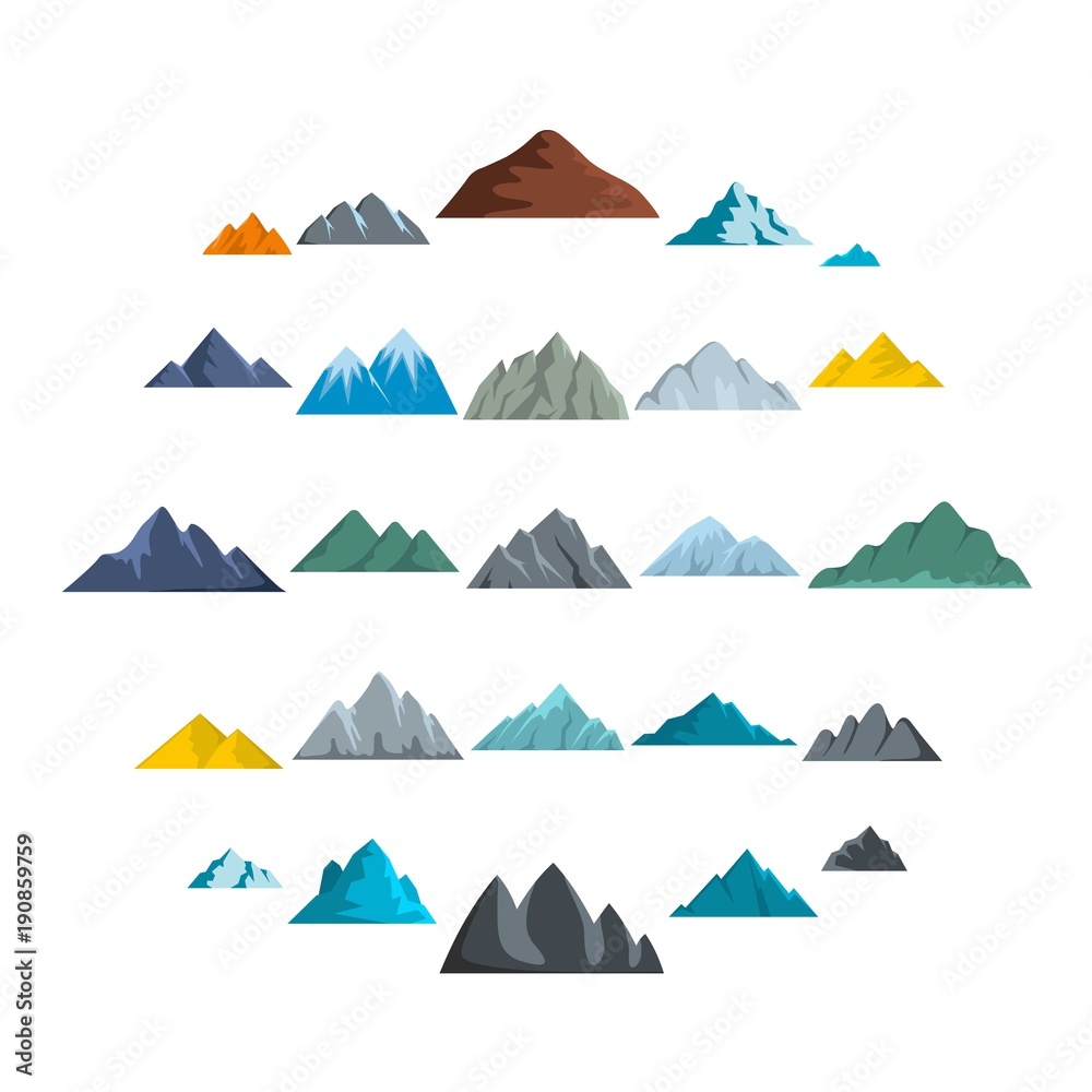 Mountain icons set. Flat illustration of 25 mountain vector icons ...