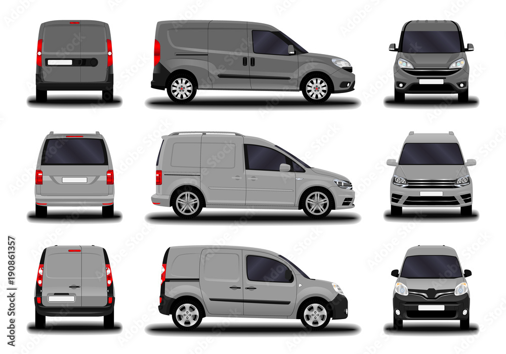 realistic cargo van. front view; side view; back view. Stock Vector ...