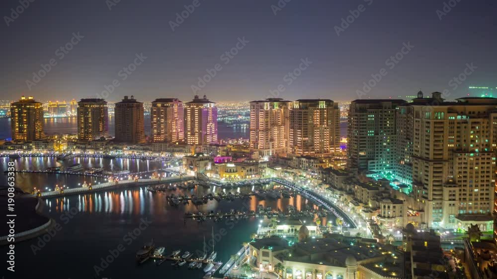 Doha Qatar view of the city from above buildings timelapse night ...