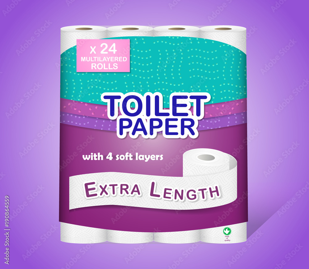 White toilet paper pack design isolated on white background. Paper roll ...