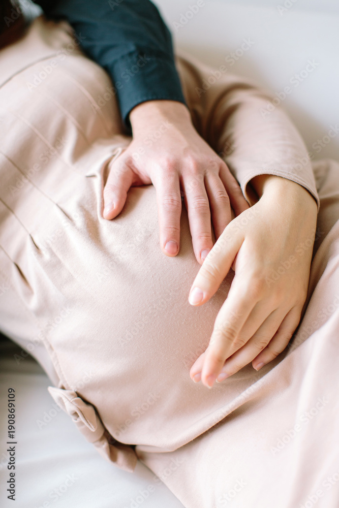care, child birth. expectation concept. there is close up of arms man ...