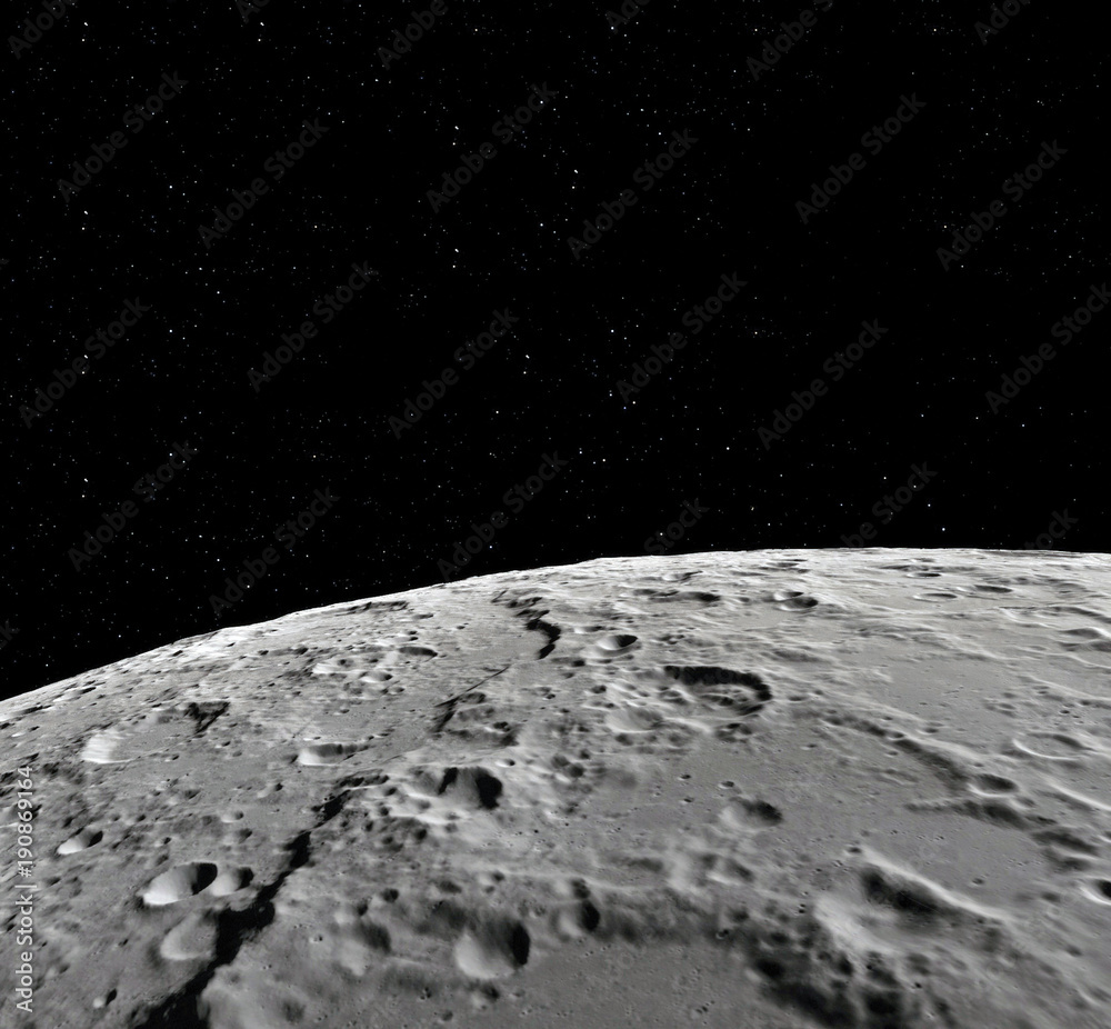 Moon surface. Realistic 3d render of moon and space. Space and planet ...
