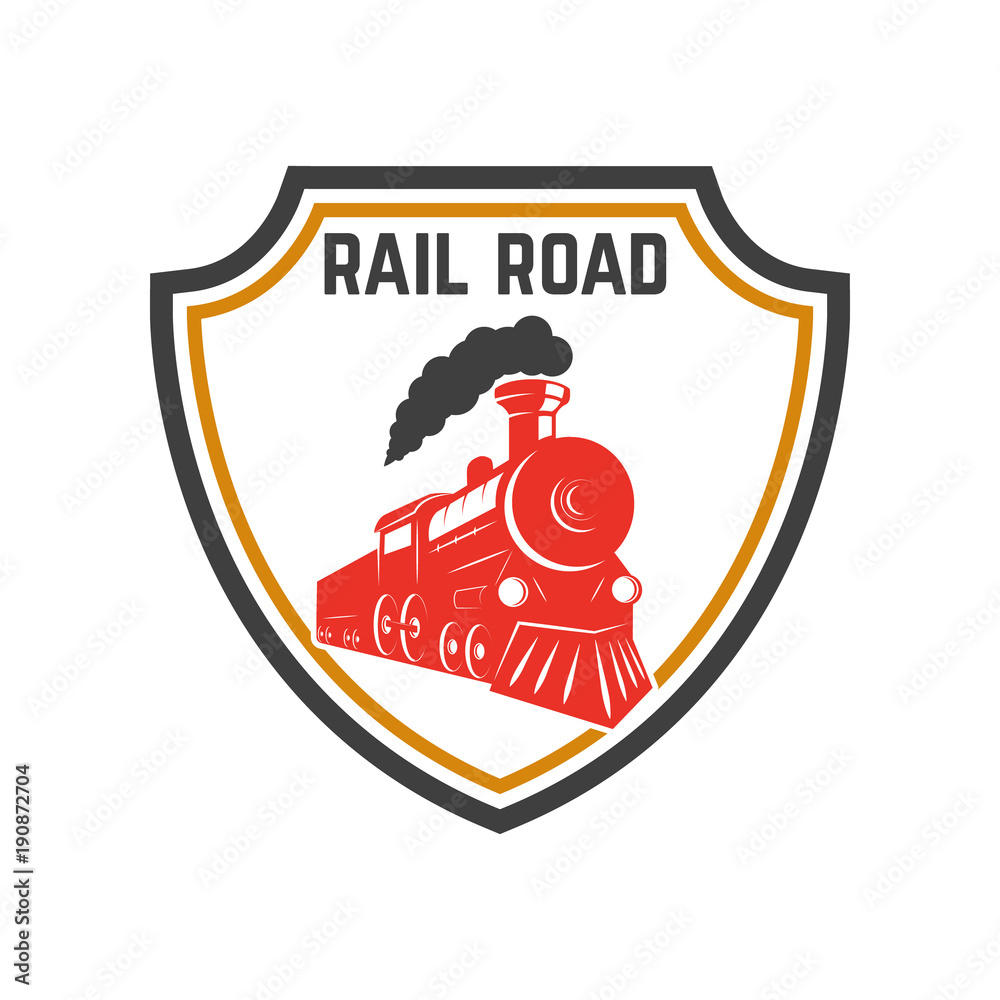 Emblem template with retro train. Rail road. Locomotive. Design element ...