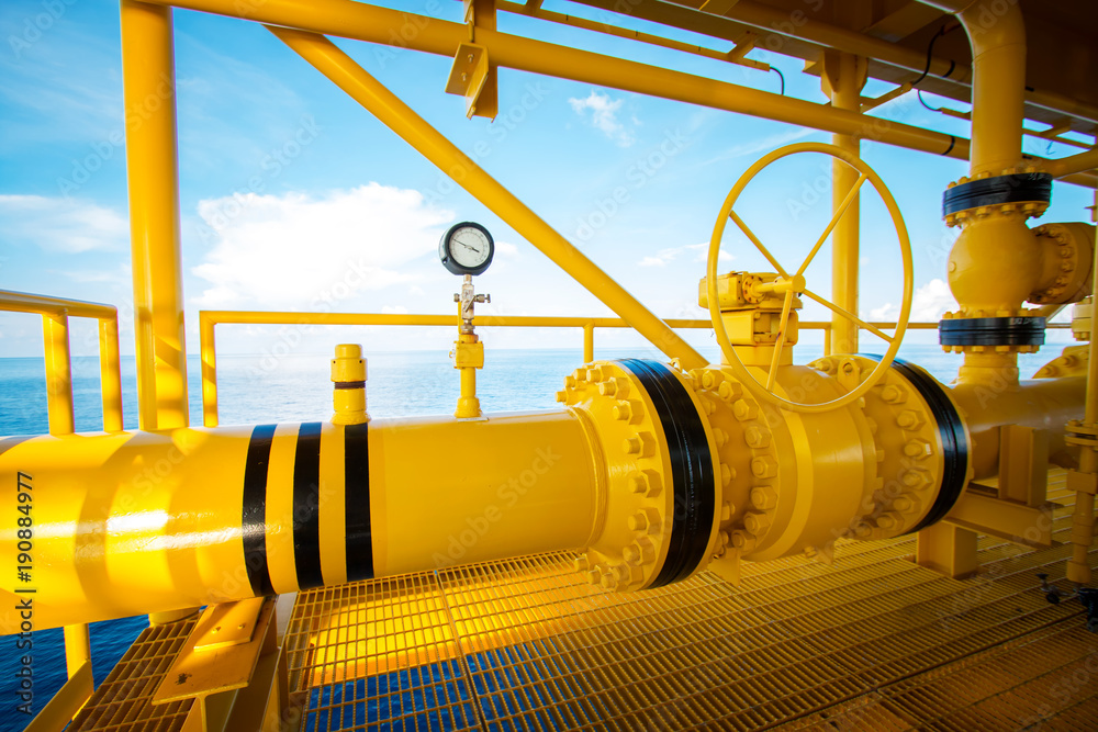 Valve,manual valve with pipe line in oil and gas platform operate by ...