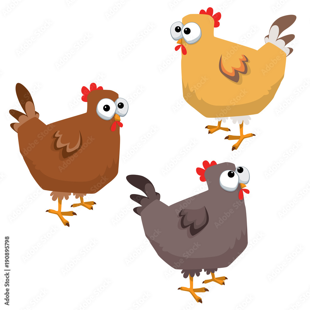 Big Eyed Funny Chicken Set Vector Illustration Cartoon Isolated on ...