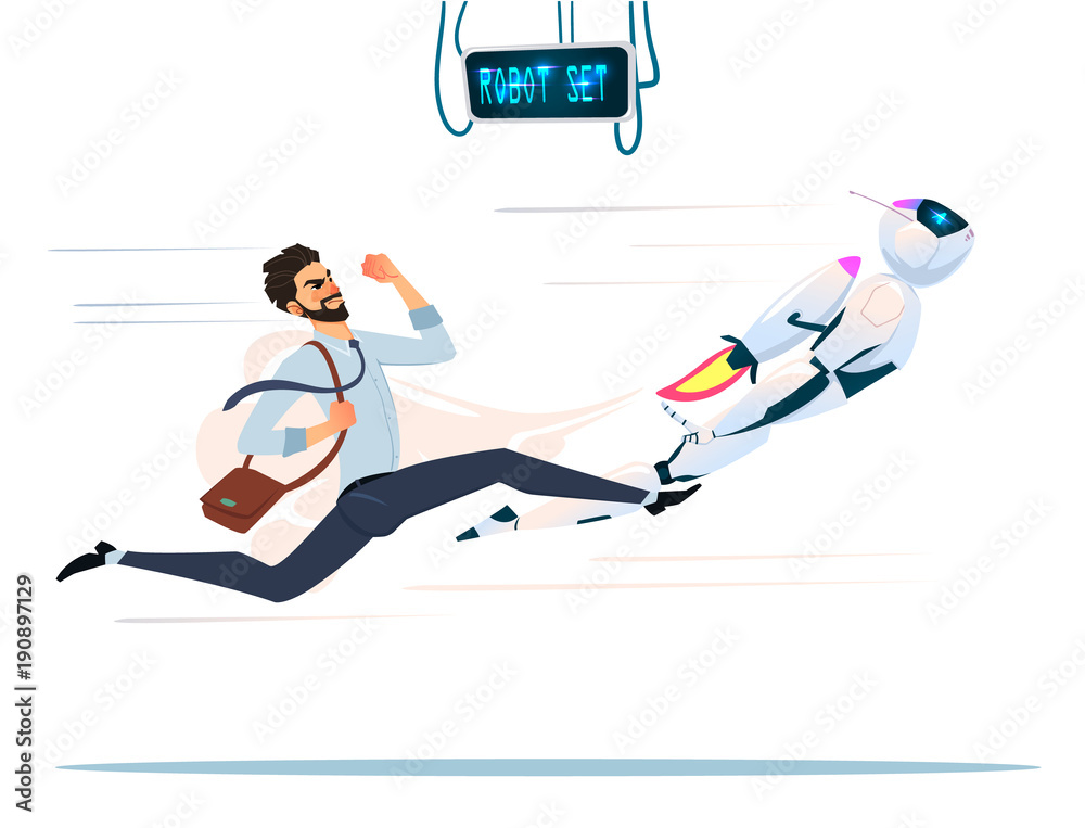 Vecteur Stock Human VS Robot. Competition who faster and stronger ...