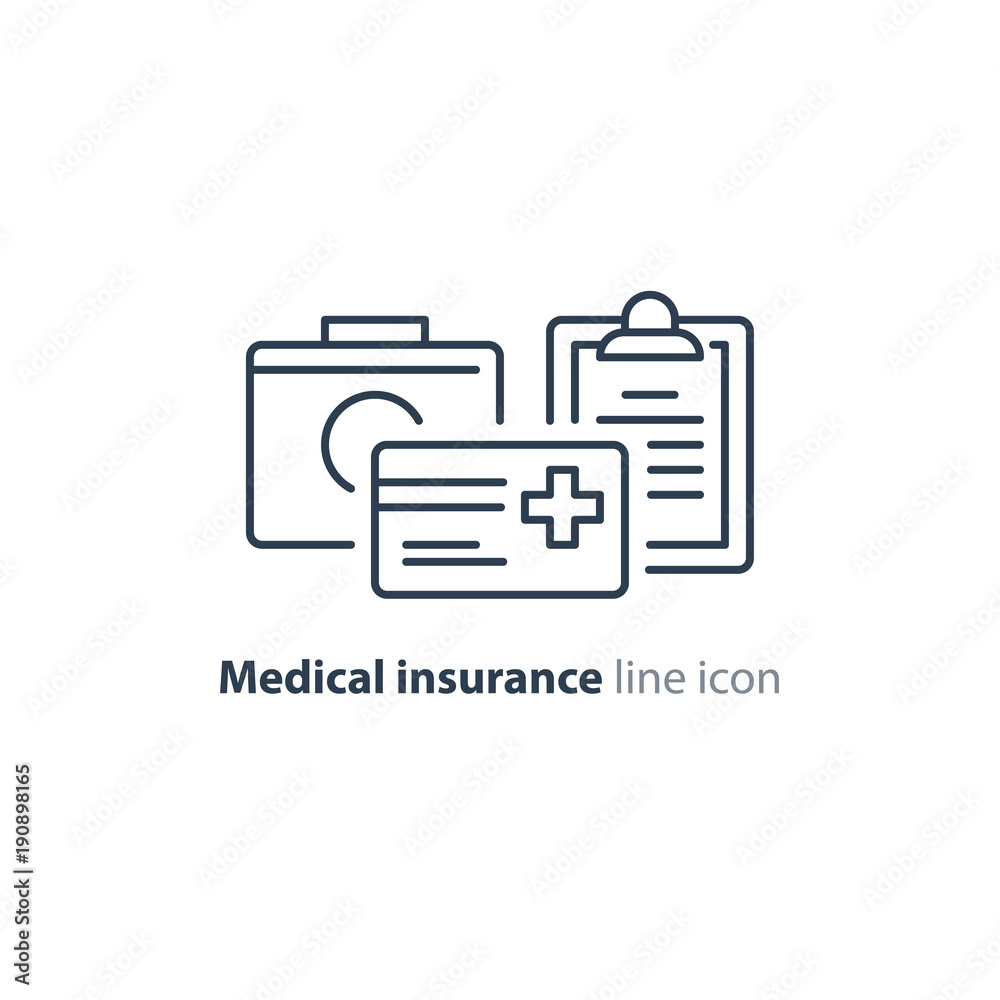 Health care services thin line icon, insurance card logo Stock Vector ...