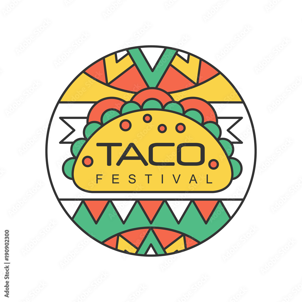 Round emblem with Mexican traditional street food. Taco festival ...