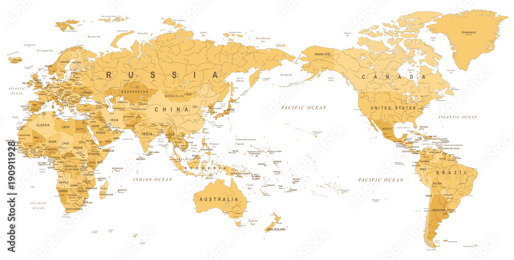 Vintage Political World Map Pacific Centered Stock Vector | Adobe Stock
