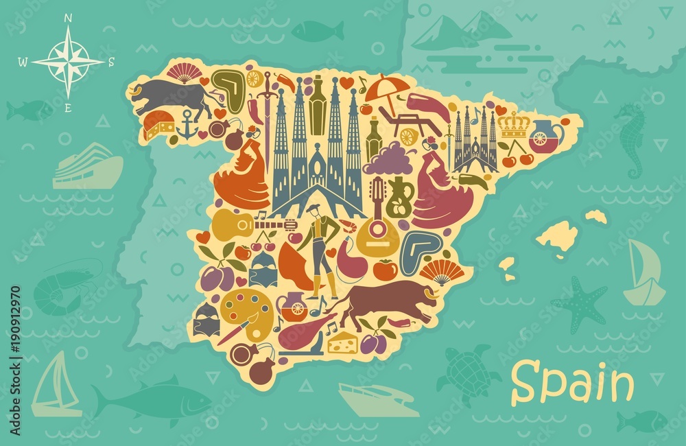 Stylized map of Spain Stock Vector | Adobe Stock