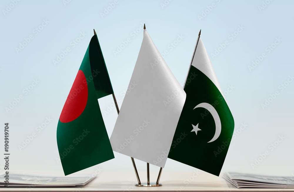 Flags of Bangladesh and Pakistan with a white flag in the middle Stock ...