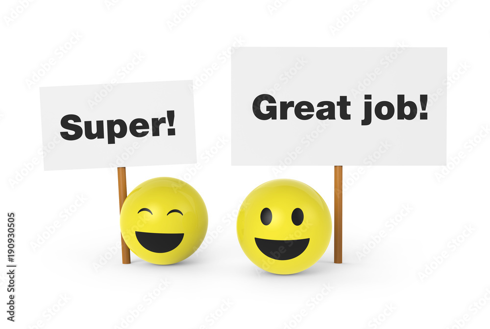 Smileys loben mit Schildern Stock-Illustration | Adobe Stock