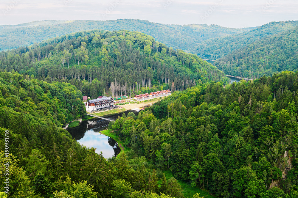 Barraged Lubachowskie Lake and Bystrzyca river valley landscape ...