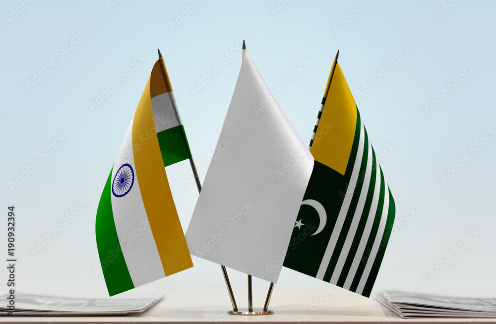 Flags of India and Azad Jammu and Kashmir with a white flag in the ...