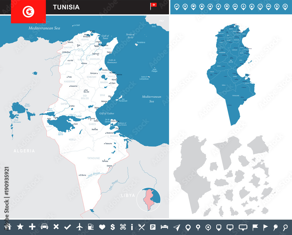 Tunisia - infographic map - Detailed Vector Illustration Stock Vector ...