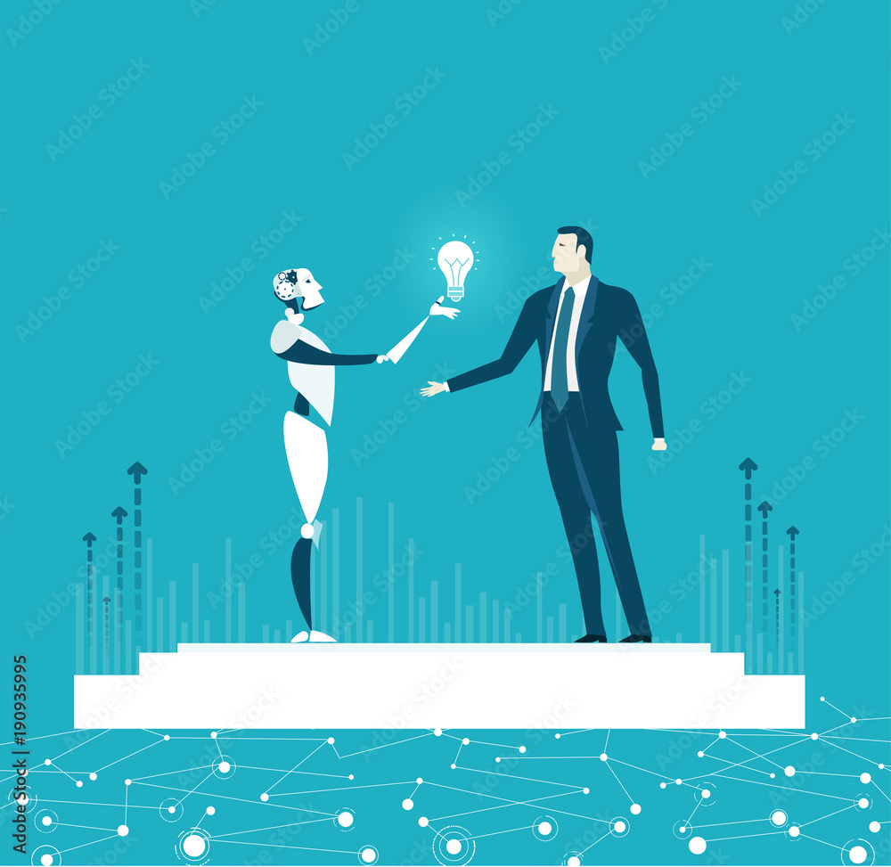 RPA Robotic progress automatisation concept illustration. Humans vs ...